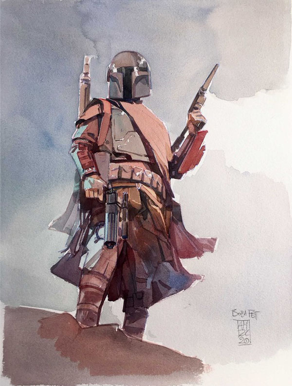 Alex Maleev Boba Fett watercolors – Multiversity Comics